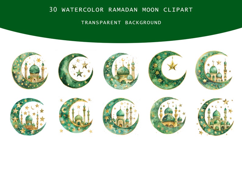 Watercolor Ramadan Moon Clipart,30 PNG Ramadan Moon Clip Art,muslim ...