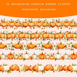 Watercolor Pumpkin Borders Clipart - Seamless Fall Autumn Borders Clip ...