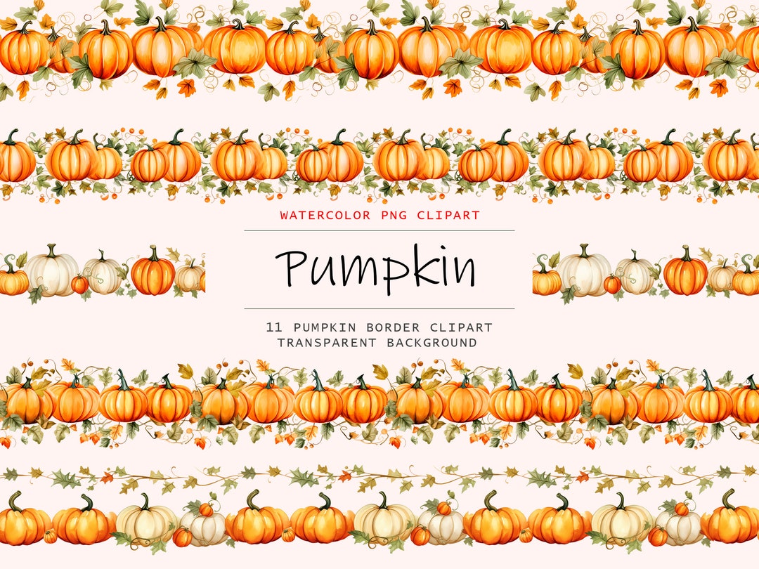 Watercolor Pumpkin Borders Clipart - Seamless Fall Autumn Borders Clip ...