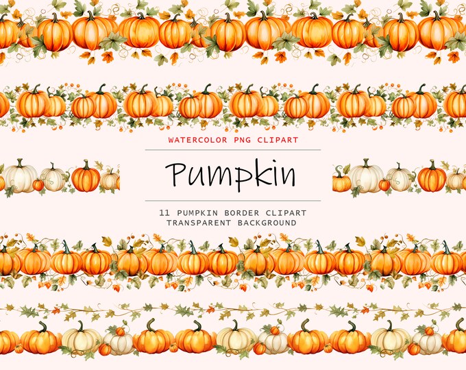 Watercolor Pumpkin Borders Clipart - Seamless Fall Autumn Borders Clip ...