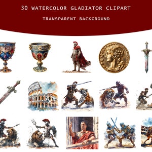 Watercolor Gladiator Clipart, 30 PNG Rome Clip Art, Commercial Use ...