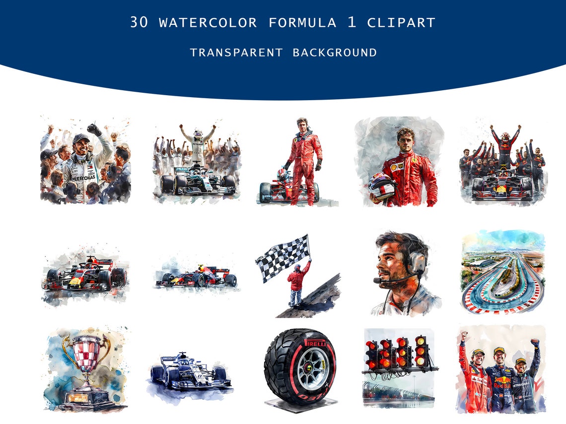 Watercolor Formula 1 Clipart, 30 PNG Formula 1 Clip Art, Commercial Use ...