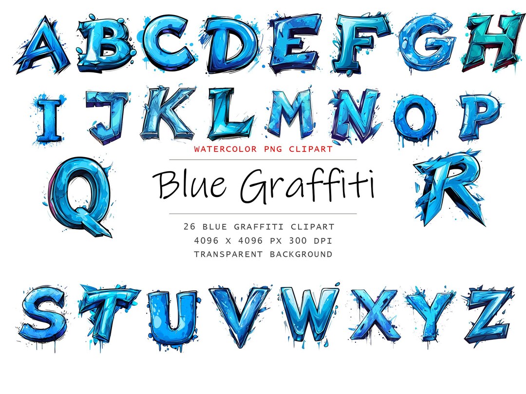 Blue Graffiti Letters Clipart, 26 PNG Graffiti Letters Clip Art ...