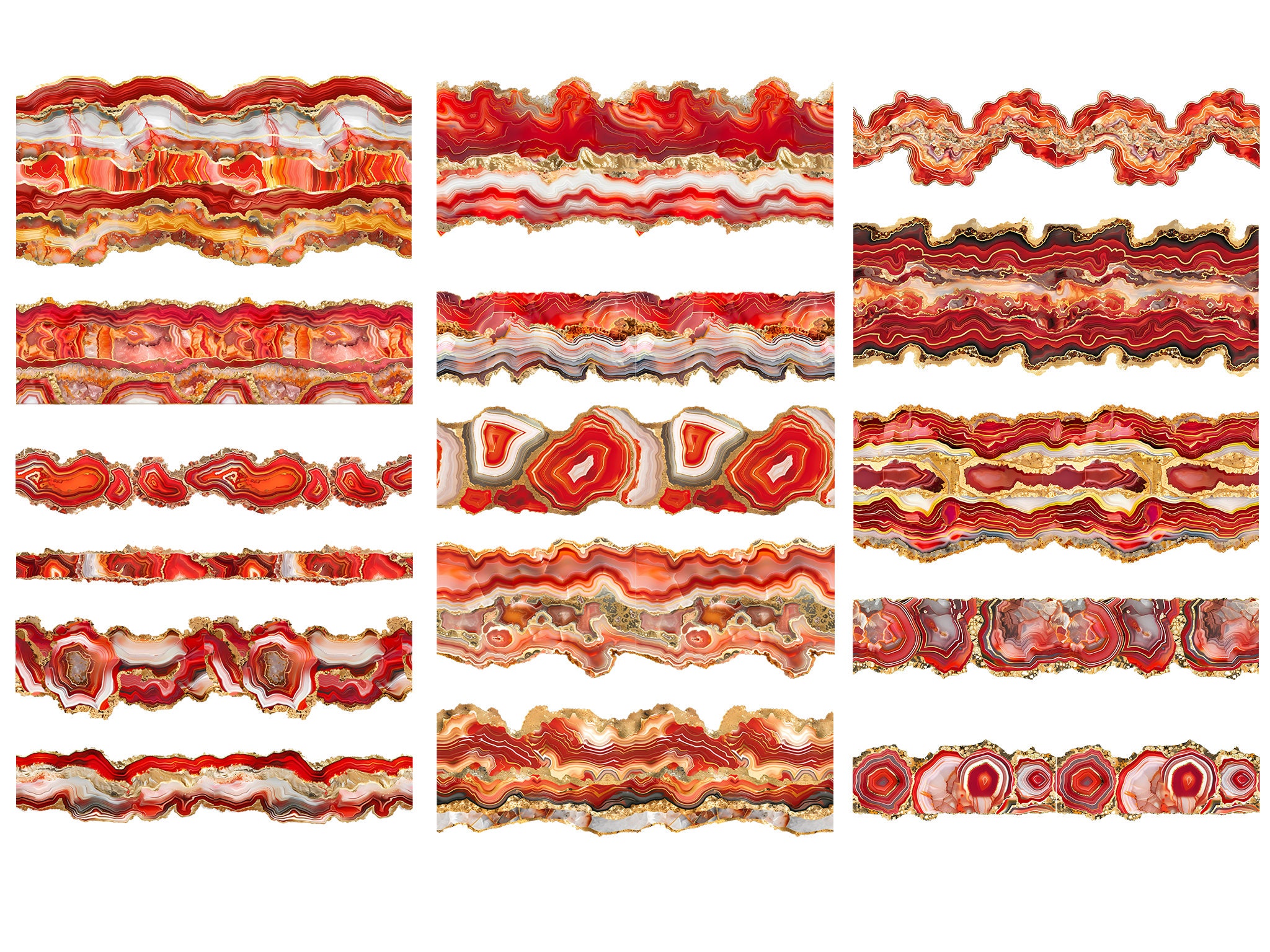 Red and Gold Agate Borders Clipart, 35 PNG Red and Gold Agate Borders ...