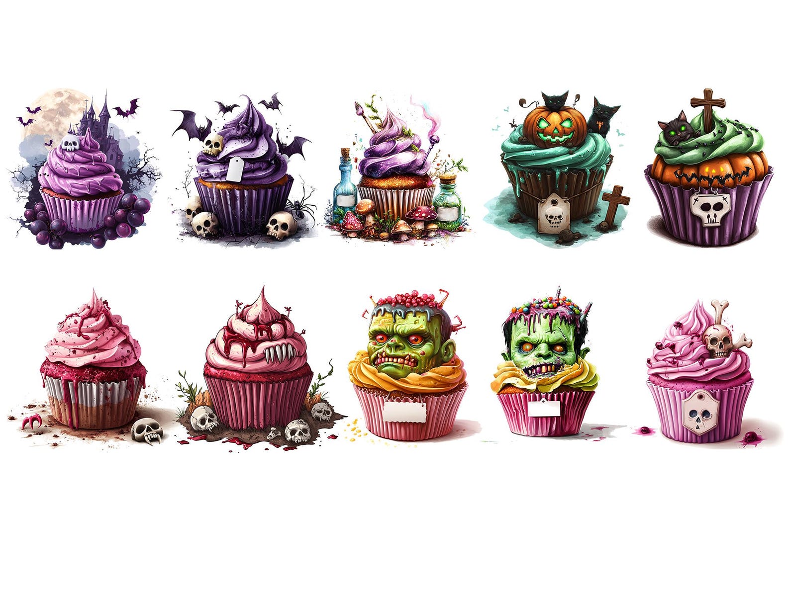 Watercolor Halloween Cupcakes Clipart, 20 PNG Halloween Cupcakes Clip ...