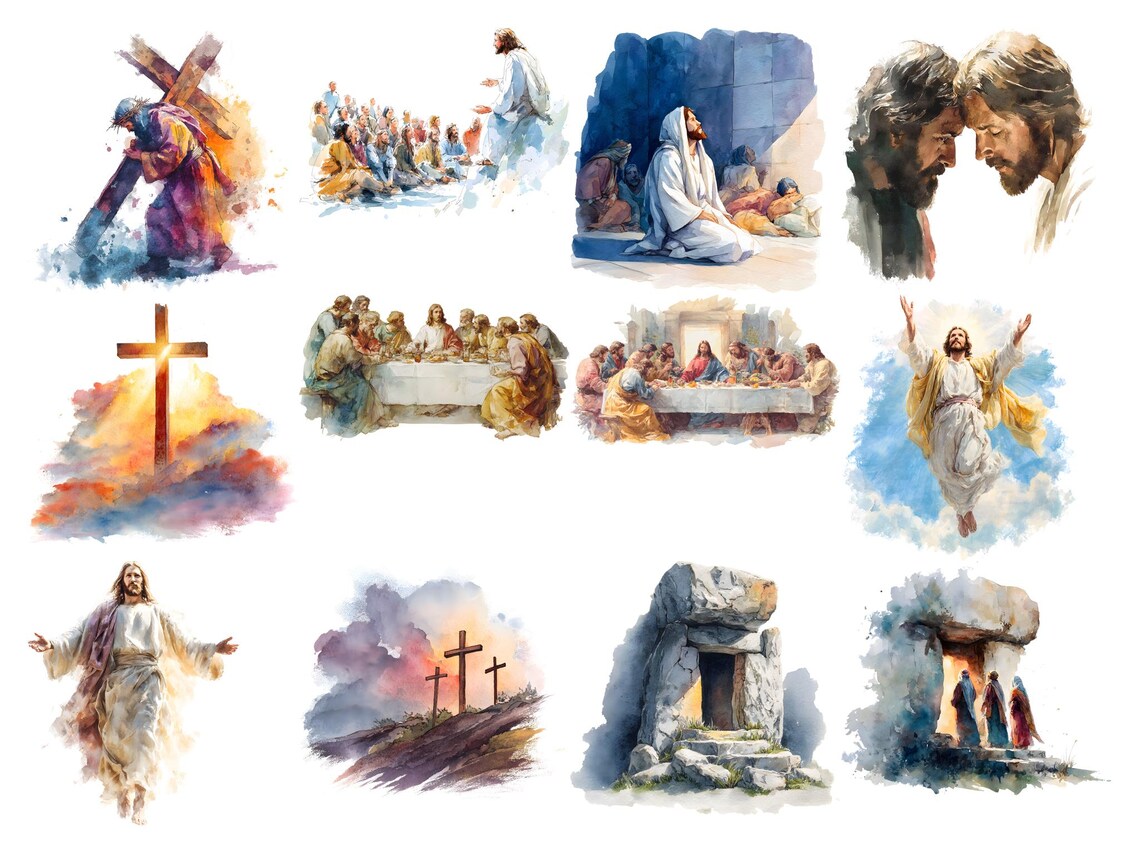 Watercolor Jesus Easter Clipart, 30 PNG Bible Clip Art, Commercial Use ...