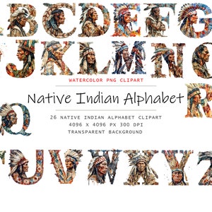 Watercolor Native American Alphabet Clipart, 26 PNG Indian Alphabet ...