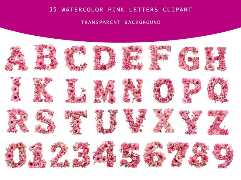 Watercolor Floral Pink Alphabet Clipart , Floral Alphabet, Transparent ...