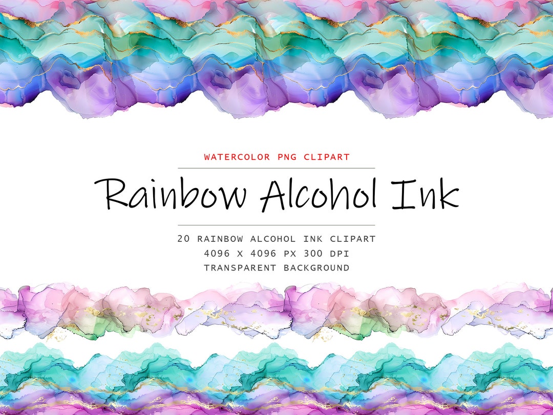 Watercolor Rainbow Alcohol Ink Clipart, 20 PNG Ink Background Clip Art ...