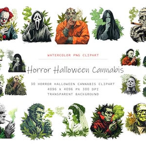 Horror Halloween Cannabis Clipart, 30 PNG Marijuana Clipart, Cannabis ...