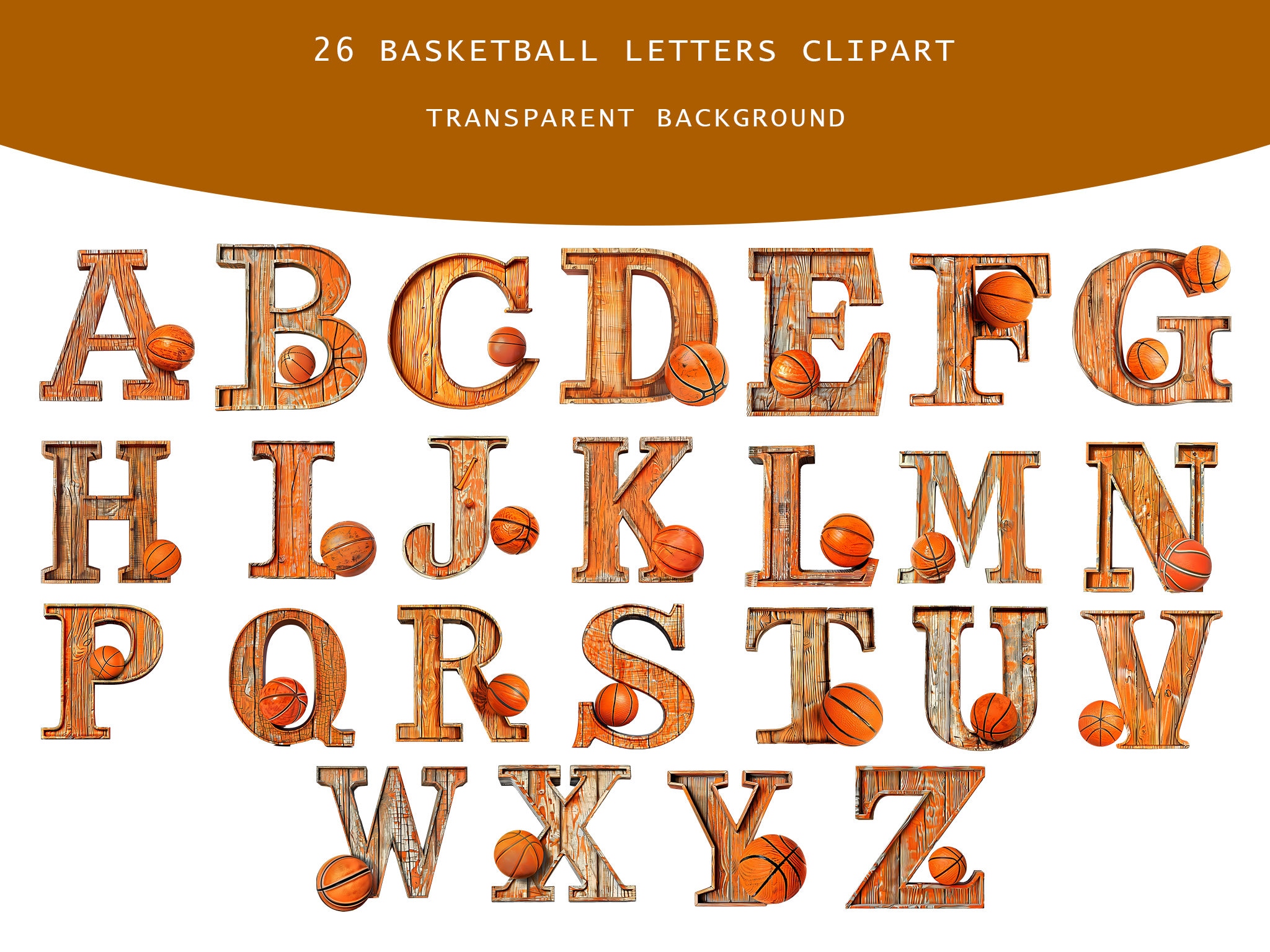Watercolor Basketball Alphabet Clipart , Basketball Alphabet ...