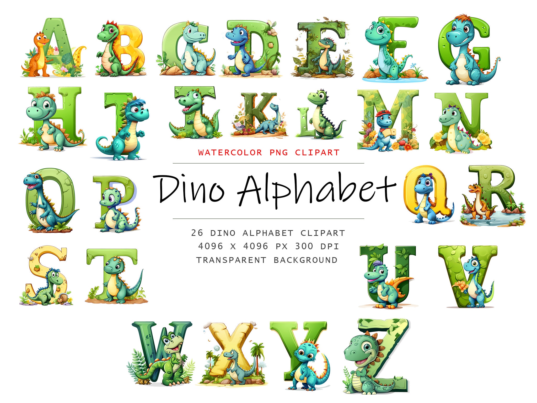 Dino Alphabet, Dino Letter, Dino Font Png, Instant Download for ...