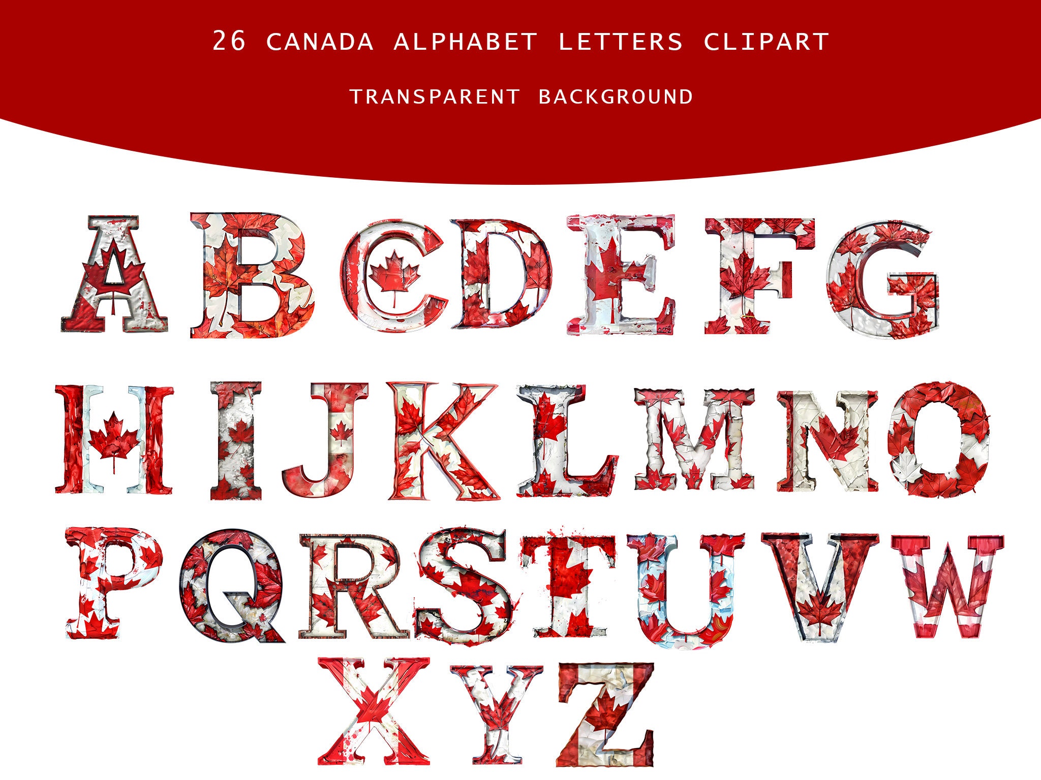 Watercolor Canada Alphabet, Letters Png, Alphabet Png, Instant Download ...