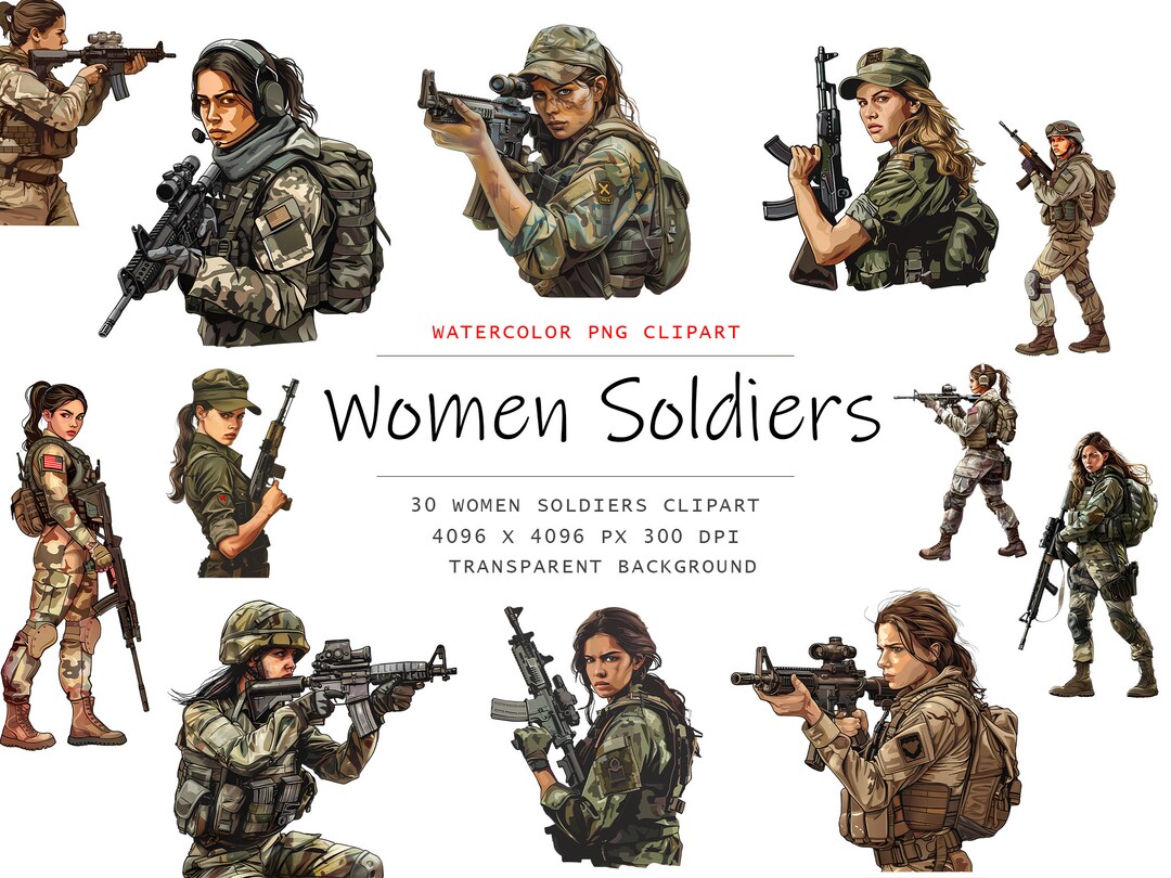 Watercolor Military Women Clipart, 30 PNG Army Clip Art, Commercial Use ...