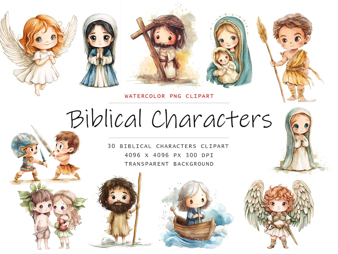 Watercolor Biblical Characters Clipart, 30 PNG Bible Clip Art ...