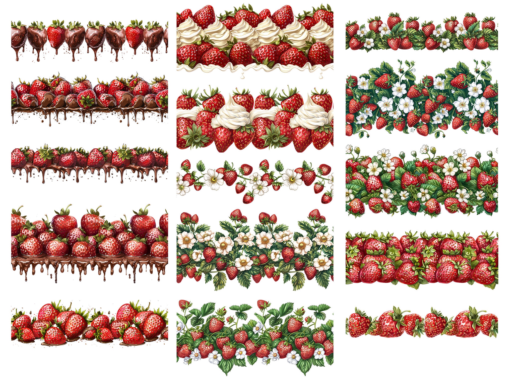 Watercolor Strawberry Borders Clipart, 20 PNG Strawberry Borders Clip ...