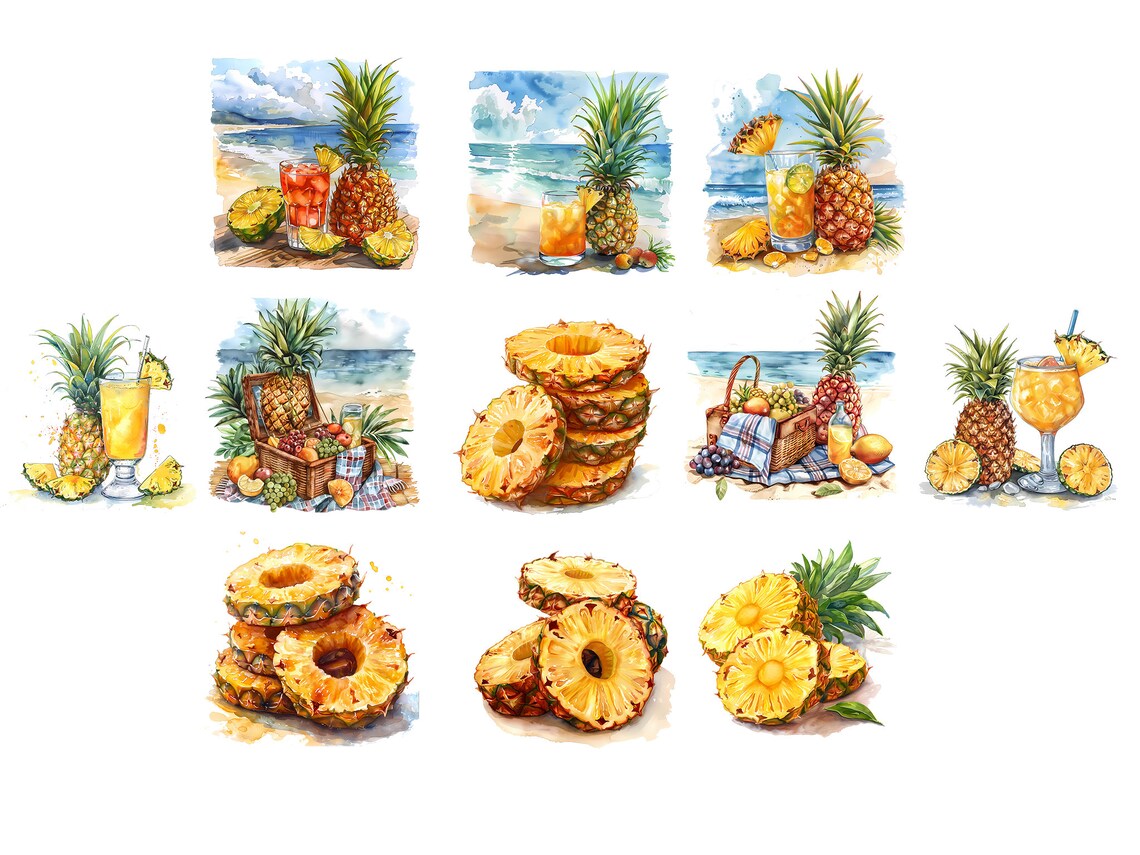 Watercolor Pineapple Clipart, 22 PNG Pineapple Clip Art, Commercial Use ...