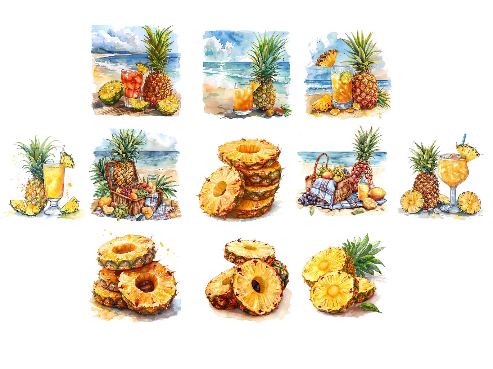 Watercolor Pineapple Clipart, 22 PNG Pineapple Clip Art, Commercial Use ...
