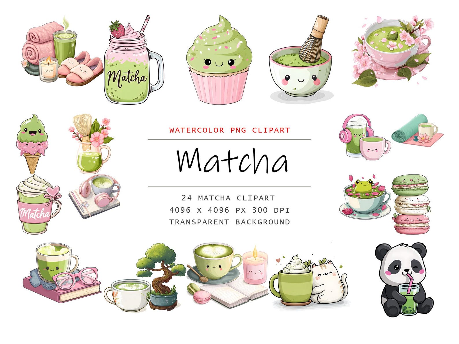 Matcha Clipart, 24 PNG Matcha Clip Art, Matcha Sticker Png Bundle ...