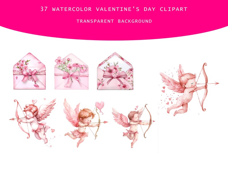 Watercolor Cute Valentines Clipart, 37 PNG Valentines Day Clipart ...