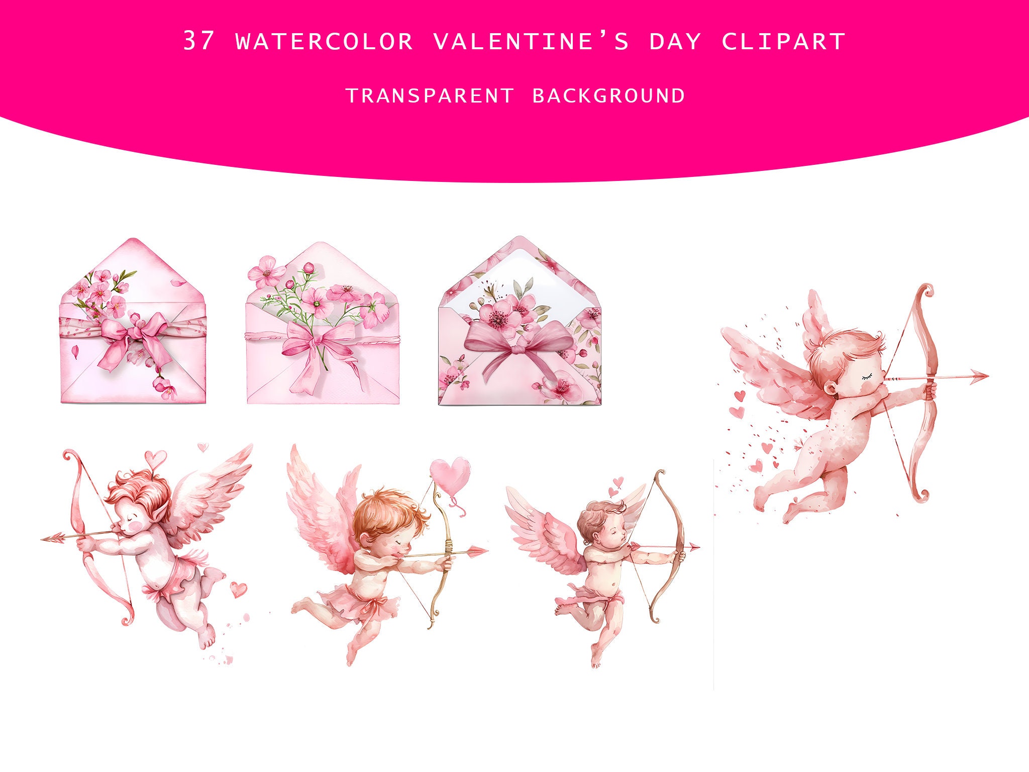 Watercolor Cute Valentines Clipart, 37 PNG Valentines Day Clipart ...