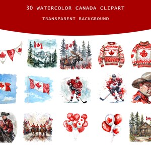 Watercolor Canada Day Clipart, 30 PNG Canada Day Clip Art, Commercial ...