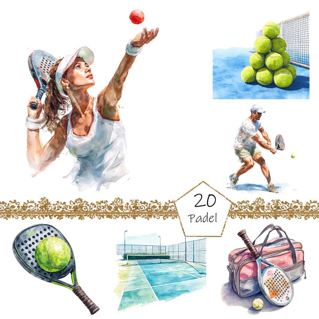 Watercolor Padel Clipart, 20 PNG Padel Clip Art, Tennis Clipart ...