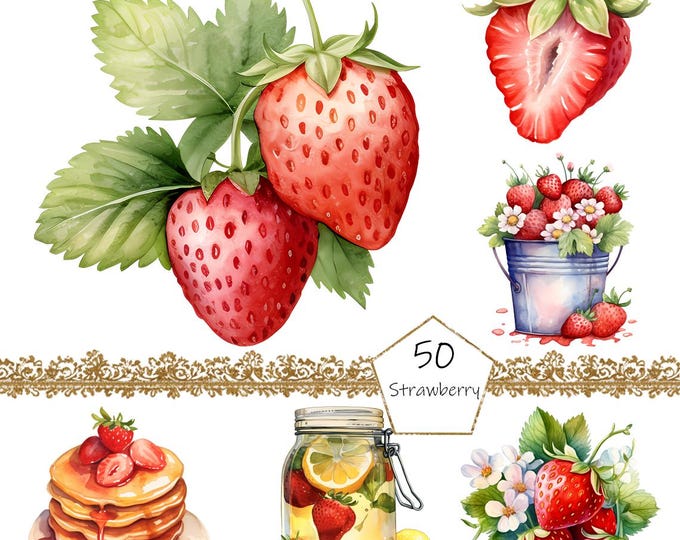 Watercolor Strawberries Clipart - Png Strawberry Cupcake and Shortcake ...