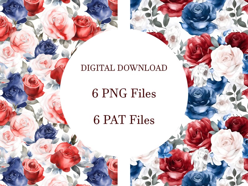 Red White and Blue Flowers Pattern, Patriotic Flowers for 4th of July ...