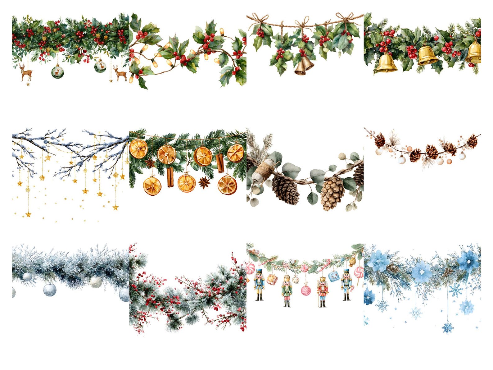 Watercolor Christmas Borders Clipart, 30 PNG Christmas Clip Art ...