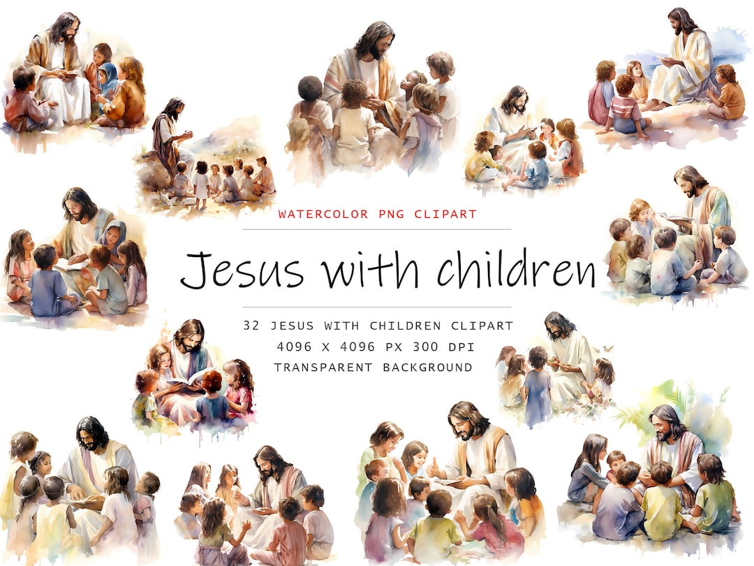 Jesus With Children Clipart PNG Watercolor Bundle Christian Clipart ...