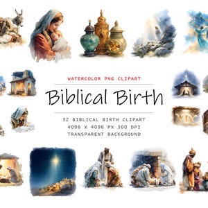 Watercolor Nativity Clipart, 32 PNG Bible Clip Art, Commercial Use ...