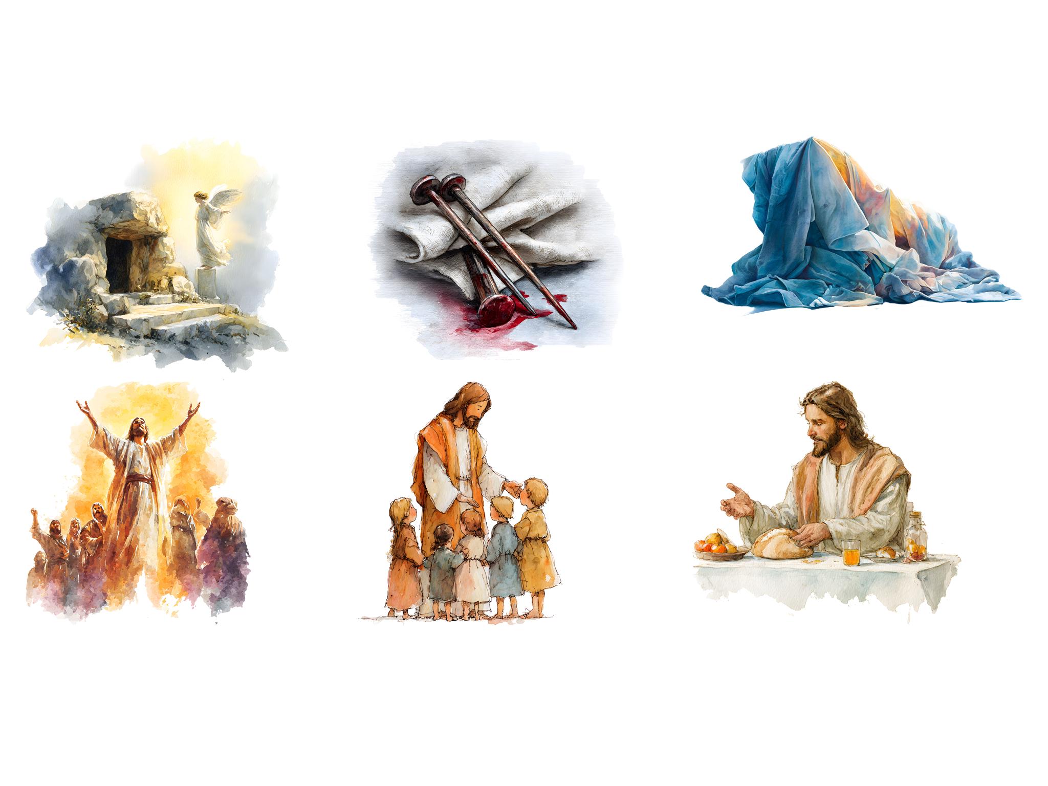 Watercolor Jesus Easter Clipart, 30 PNG Bible Clip Art, Commercial Use ...