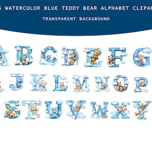 Blue Teddy Bear Alphabet, Letters Png, Alphabet Png, Instant Download ...
