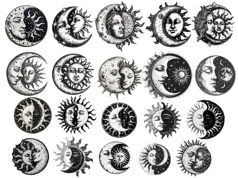 Sun and Moon Clipart, Celestial Clipart Bundle, Watercolor Sun Clip Art ...