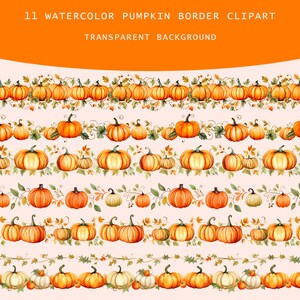 Watercolor Pumpkin Borders Clipart - Seamless Fall Autumn Borders Clip ...