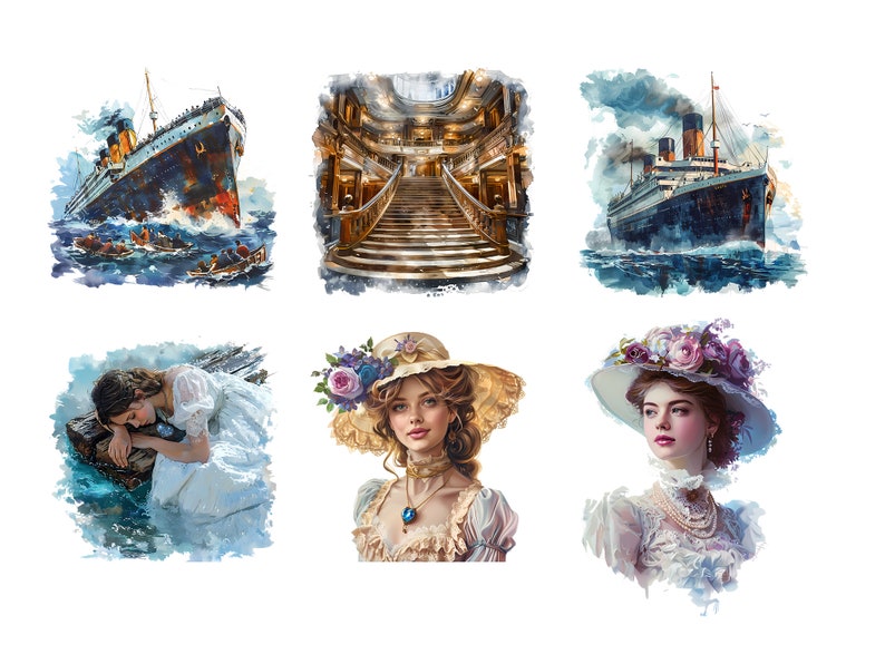 Watercolor Titanic Clipart, 21 PNG Titanic Clip Art, Commercial Use ...