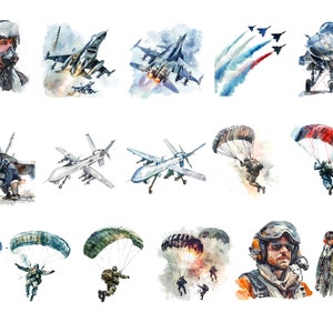 Watercolor Airforce Military Clipart, 30 PNG Airforce Army Clip Art ...