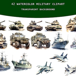Watercolor Military Clipart, 42 PNG Army Clip Art, Commercial Use ...