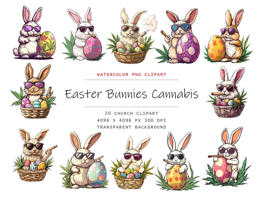 Easter Bunnies Cannabis Clipart, 20 PNG Marijuana Clipart, Easter ...