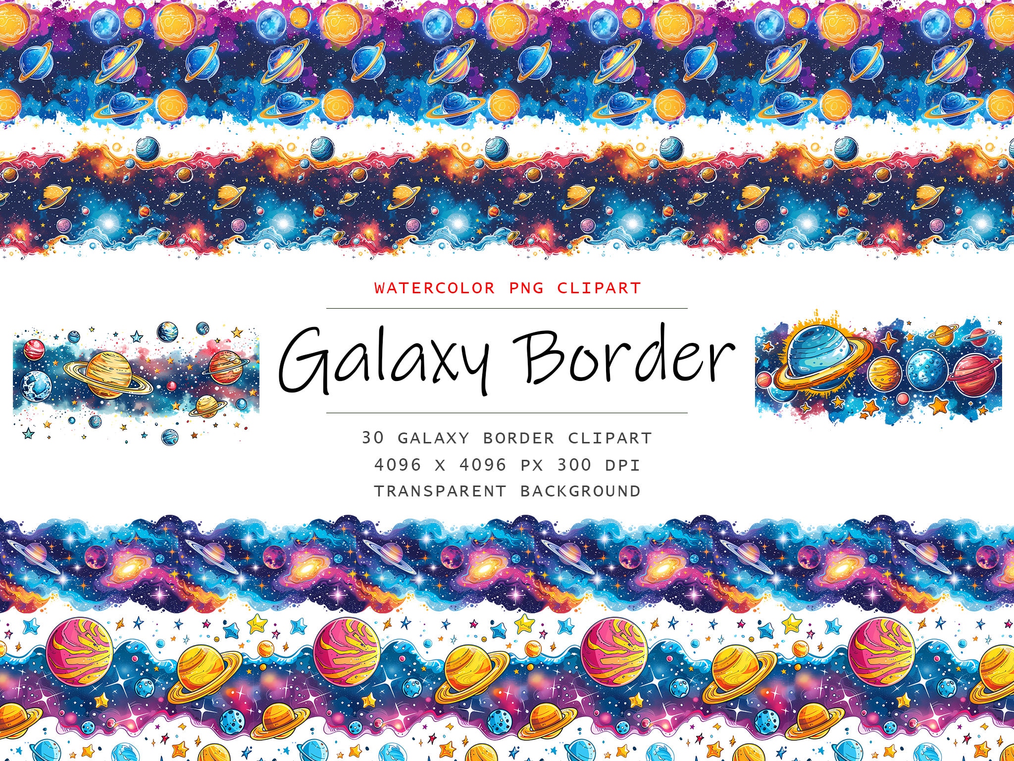 Watercolor Galaxy Borders Clipart, 30 PNG Galaxy Borders Clip Art ...