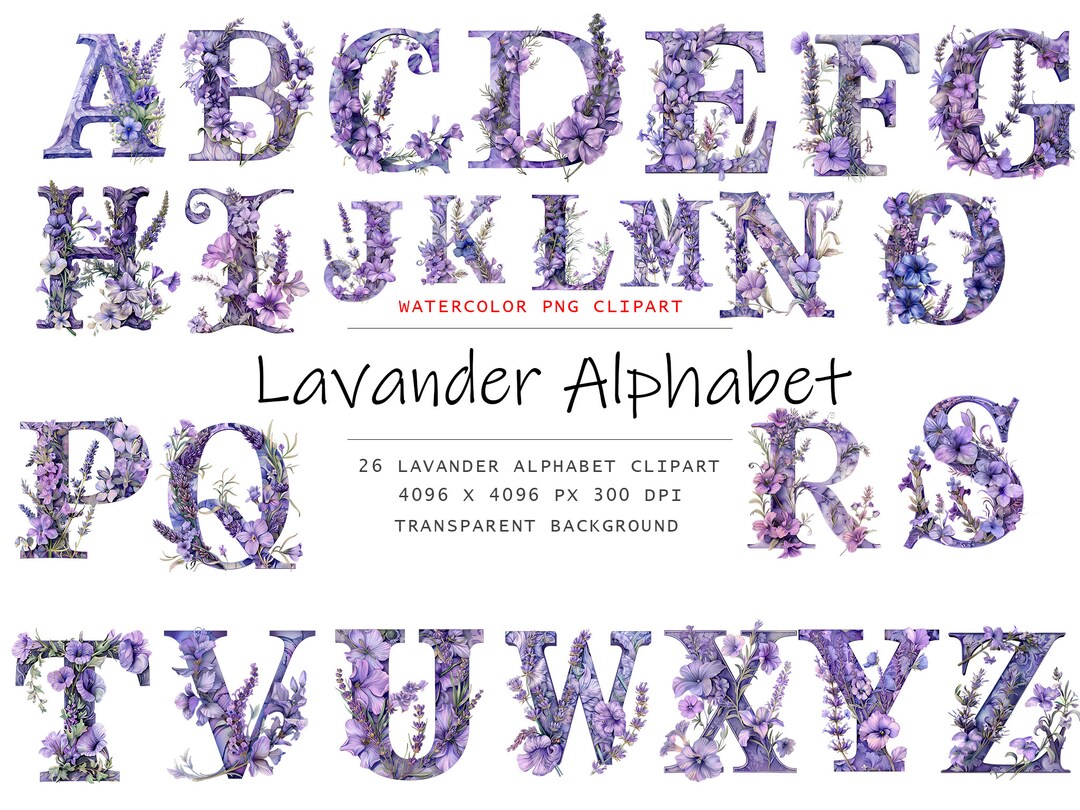 Lavender Alphabet Clipart, Letters Png, Alphabet Png, 26 PNG Files ...