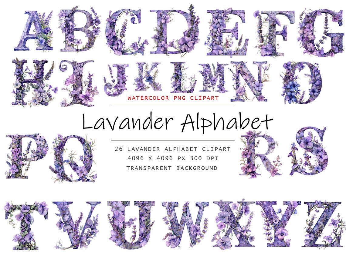 Lavender Alphabet Clipart, Letters Png, Alphabet Png, 26 PNG Files ...