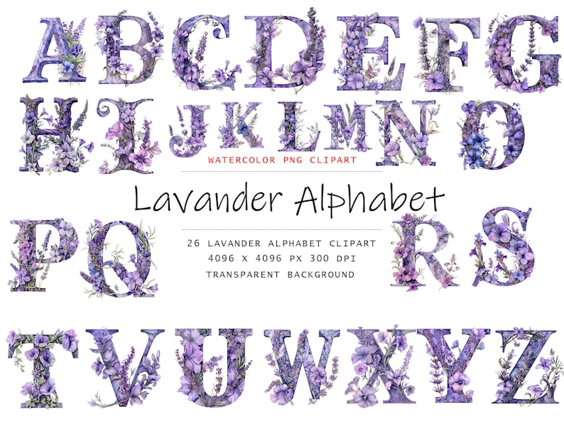 Lavender Alphabet Clipart, Letters Png, Alphabet Png, 26 PNG Files ...