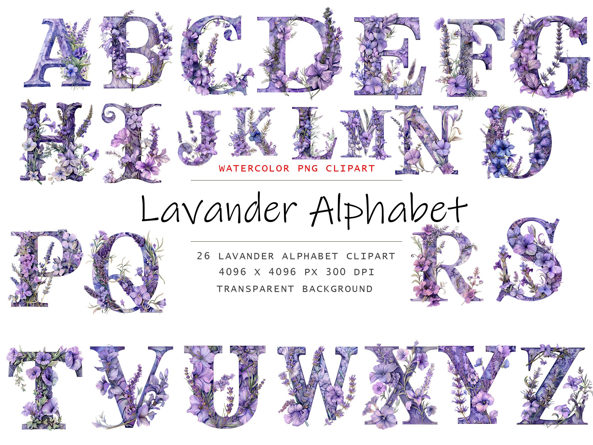 Lavender Alphabet Clipart, Letters Png, Alphabet Png, 26 PNG Files ...