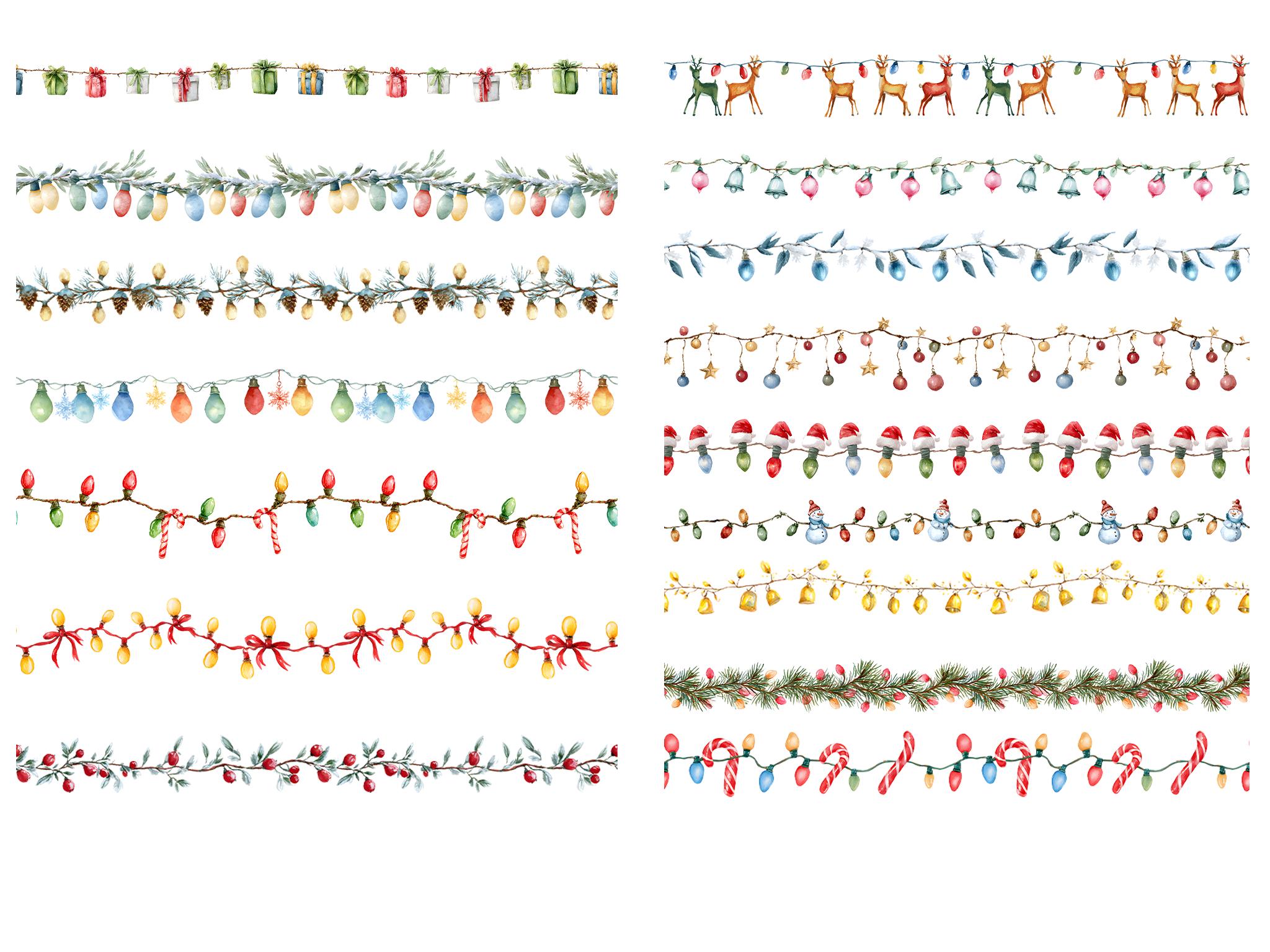 Watercolor Christmas Lights Border Clipart, 30 PNG Christmas Bulbs Clip ...