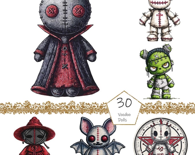 26 Watercolor Cute Creepy Scary Voodoo Doll Sublimation Designs ...