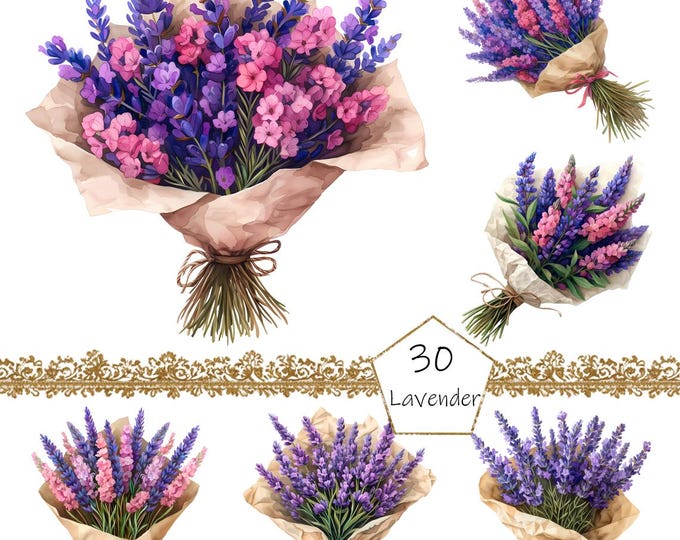 Watercolor Lavender Clipart, 30 High Quality JPEG and PNG Files ...