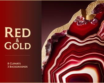 Red Agate & Gold Glitter Borders Clipart (digital Download) - Etsy