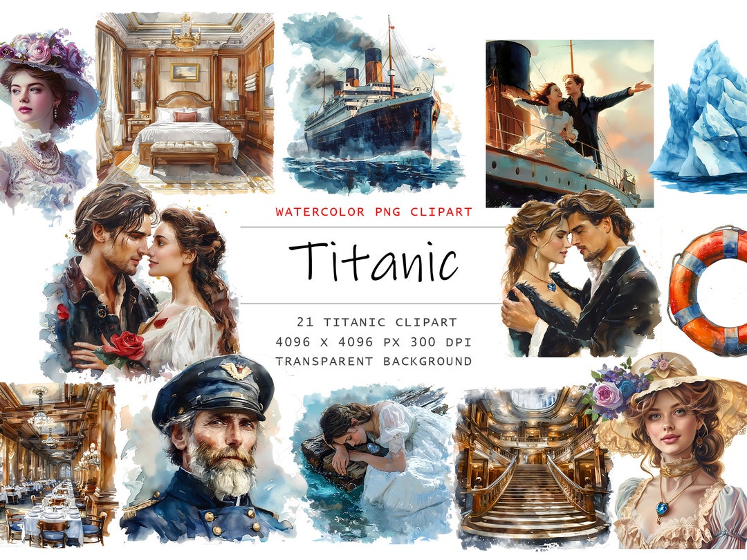 Watercolor Titanic Clipart, 21 PNG Titanic Clip Art, Commercial Use ...